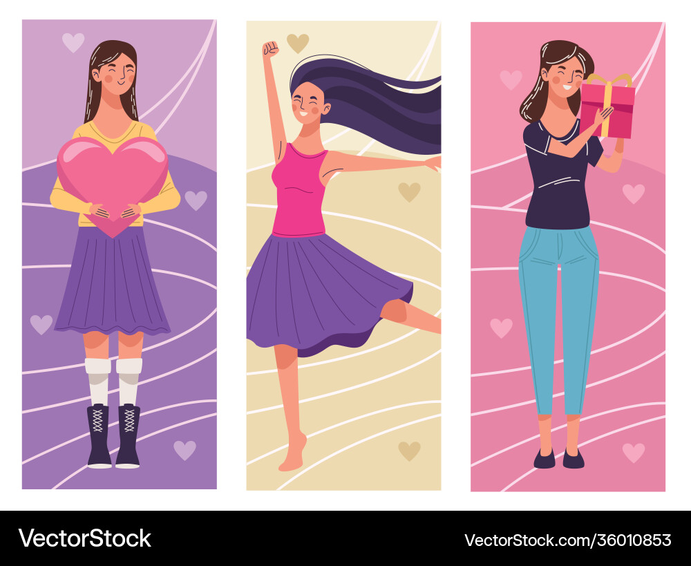 Group three beautiful young women celebrating Vector Image