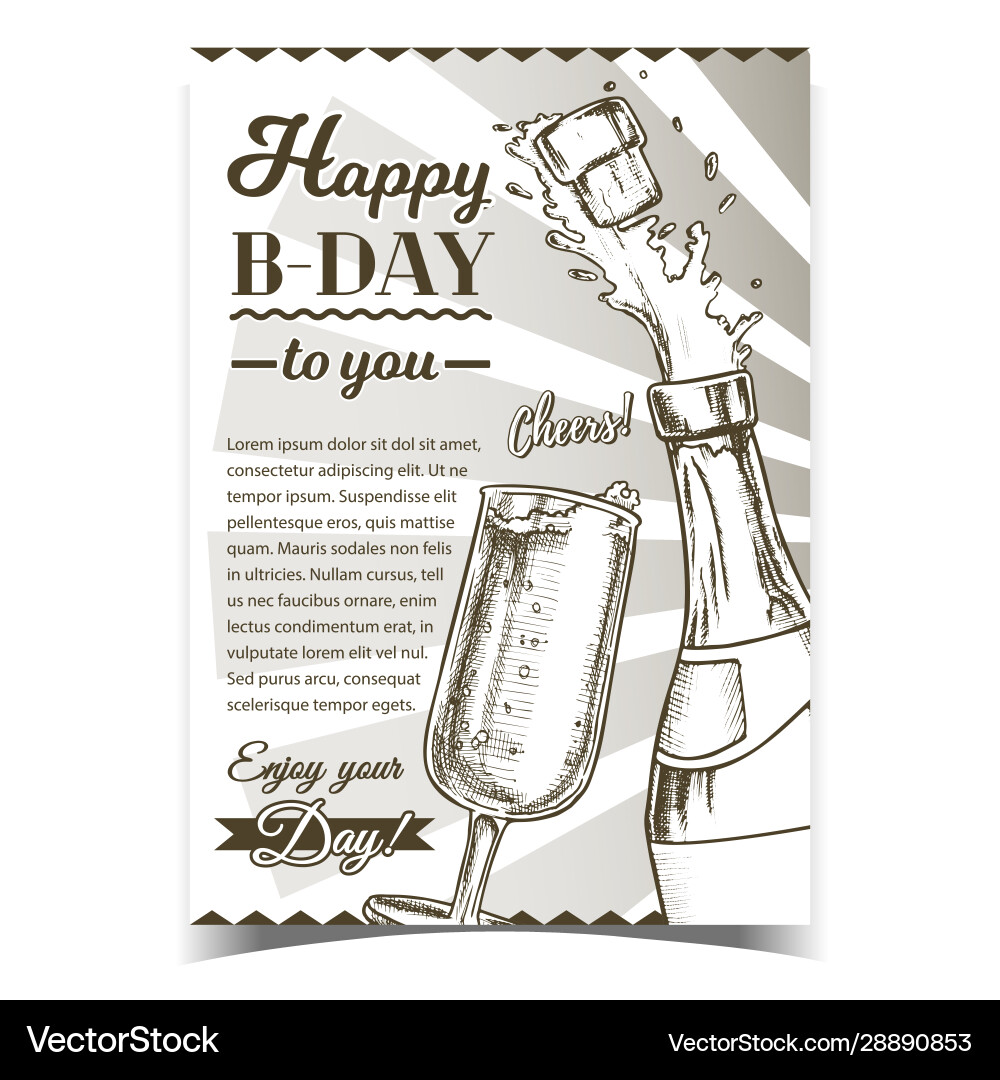 Happy b-day champagne congratulation poster Vector Image