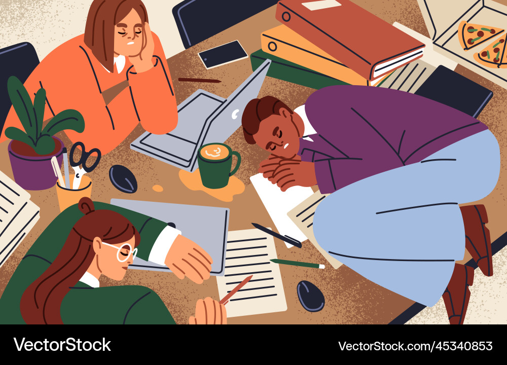 Overworked business team in office tired Vector Image