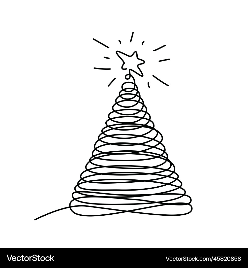 Continuous line christmas tree icon happy xmas Vector Image