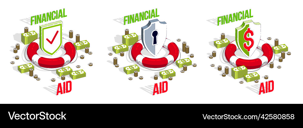 Financial aid concept 3d designs set isolated Vector Image