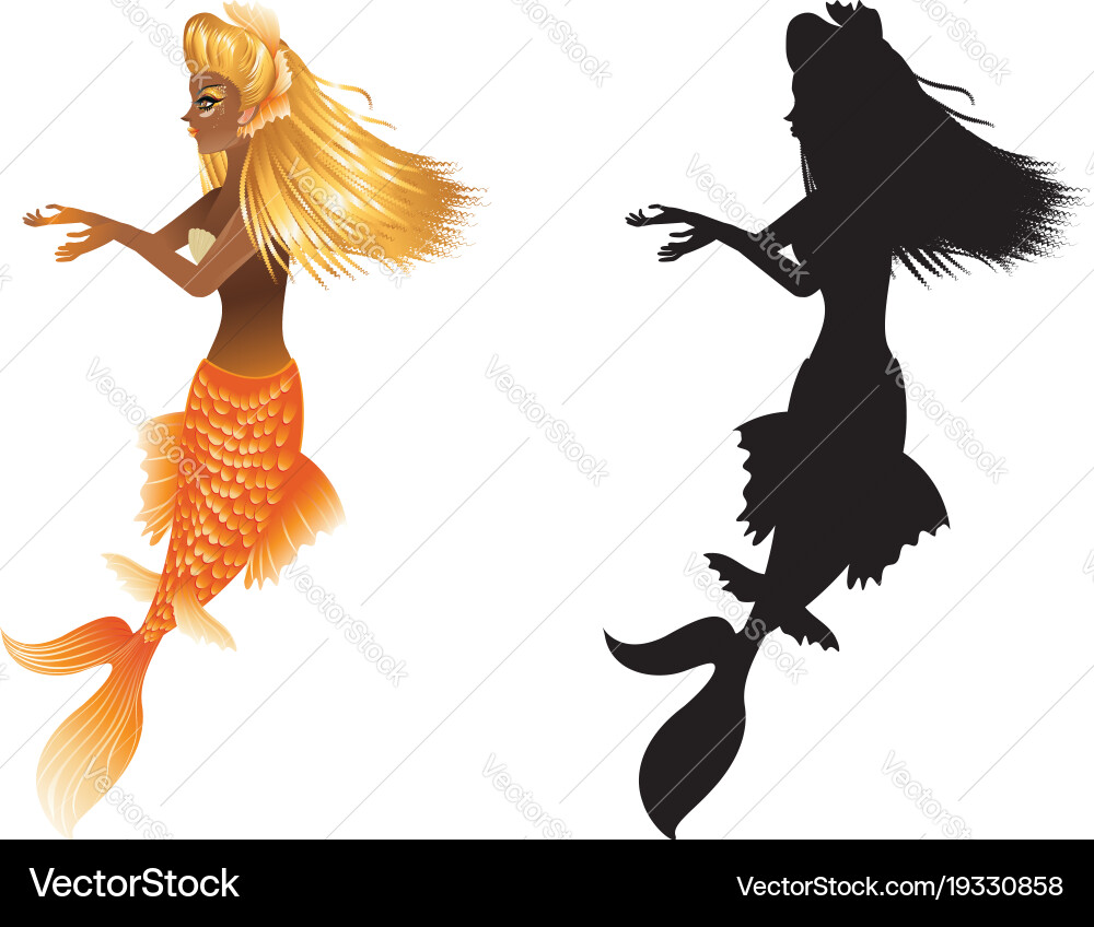 Gold fish tail mermaid Royalty Free Vector Image