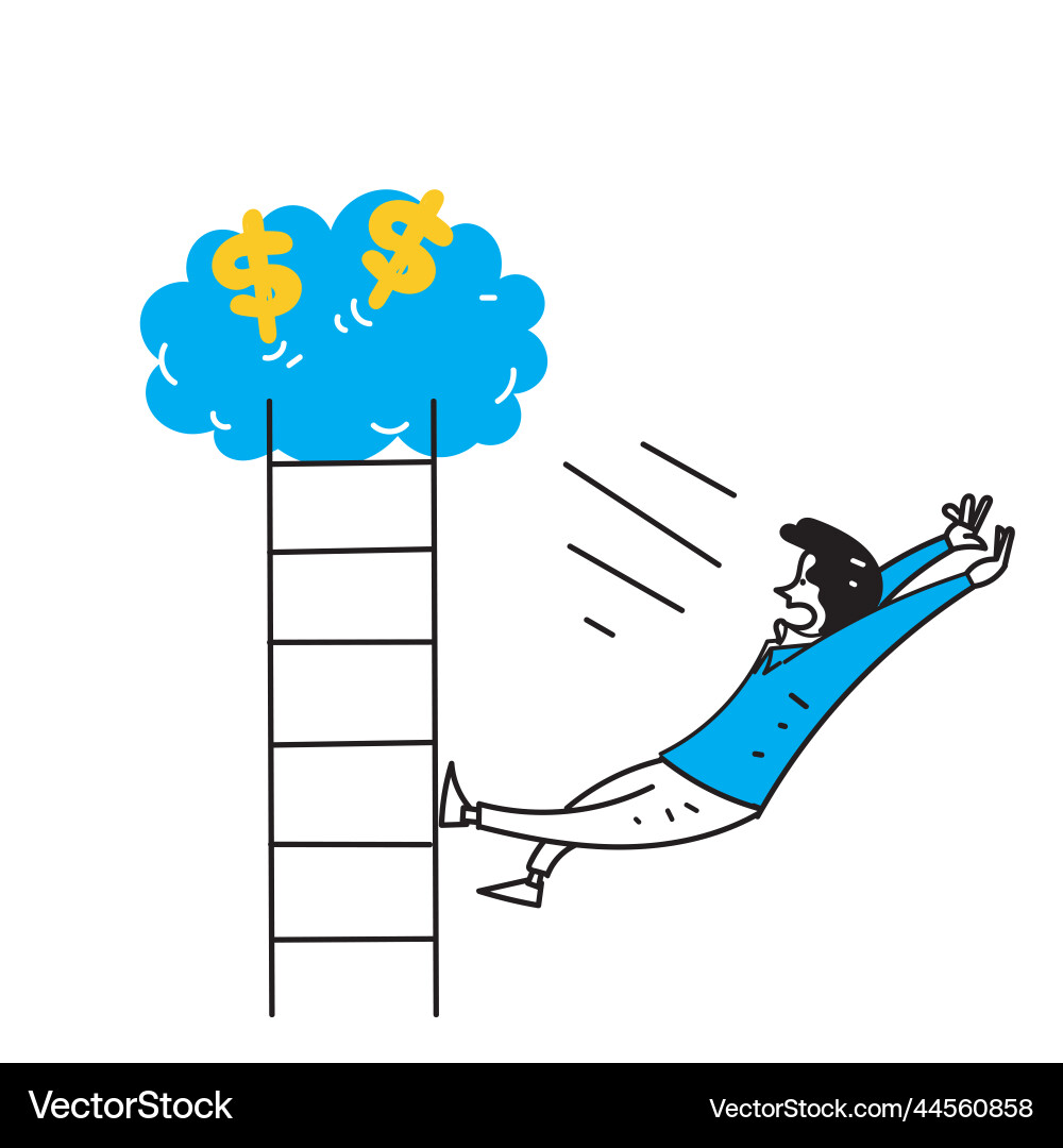 Hand drawn doodle people fall down ladder to get Vector Image