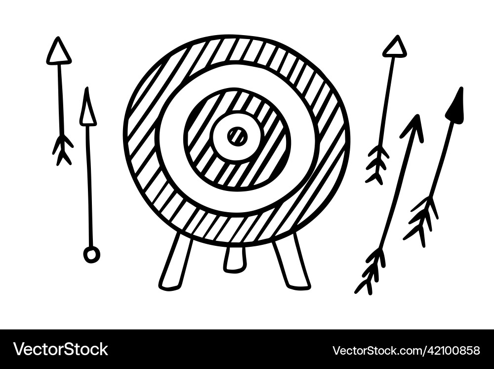 Outline doodle hand drawn target with arrow line Vector Image