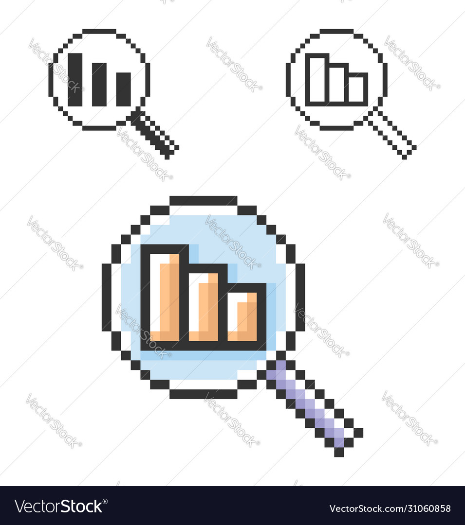 Pixel icon decrease magnifying glass in three Vector Image