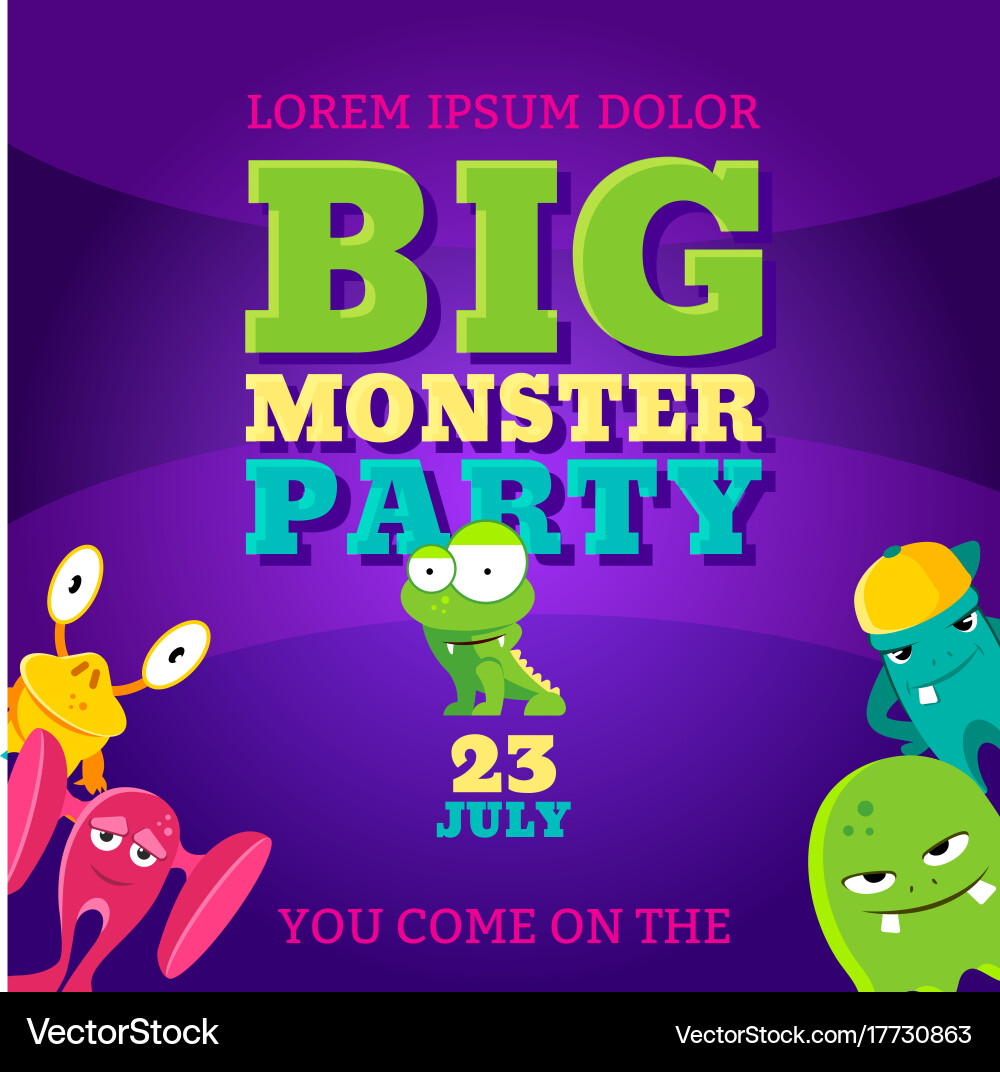 Big monster party card invitation poster Vector Image