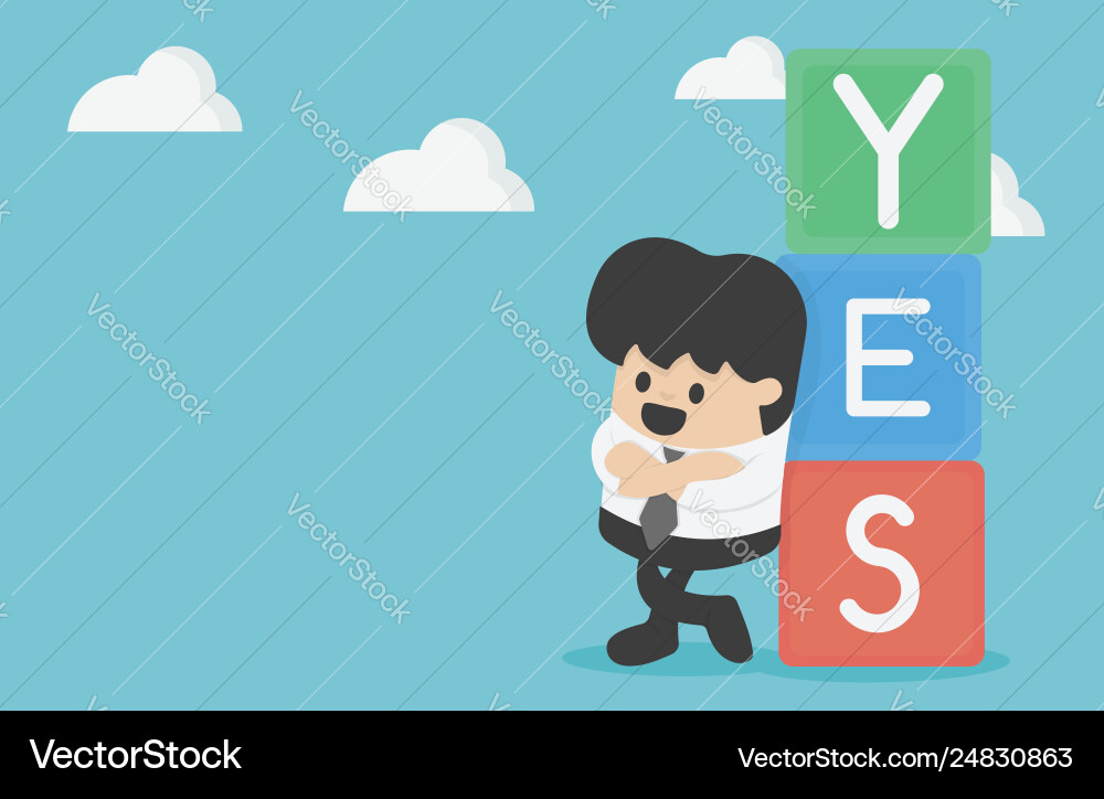 Cartoon businessman with text yes Royalty Free Vector Image