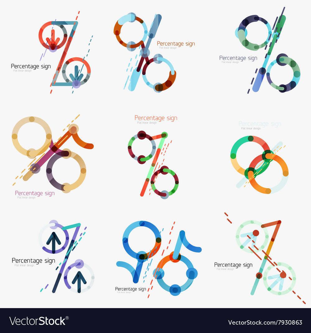 Flat design percentage sign linear outline style Vector Image