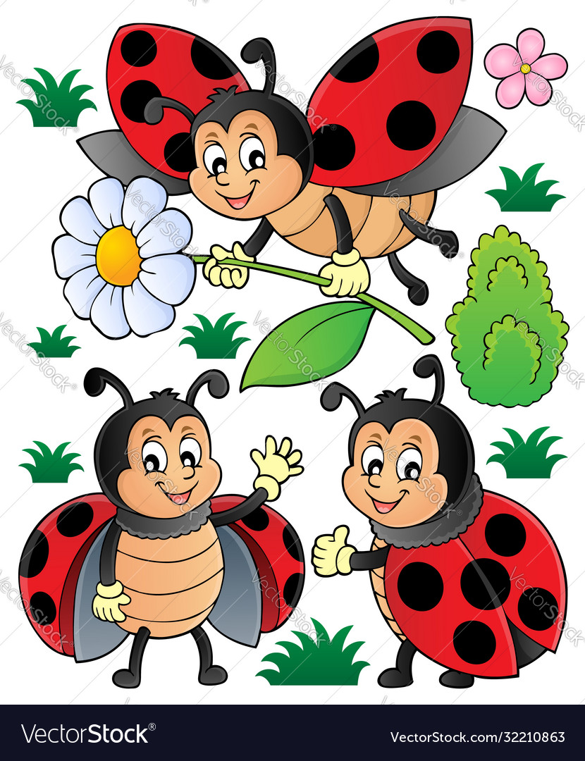 Happy ladybugs theme set 1 Royalty Free Vector Image