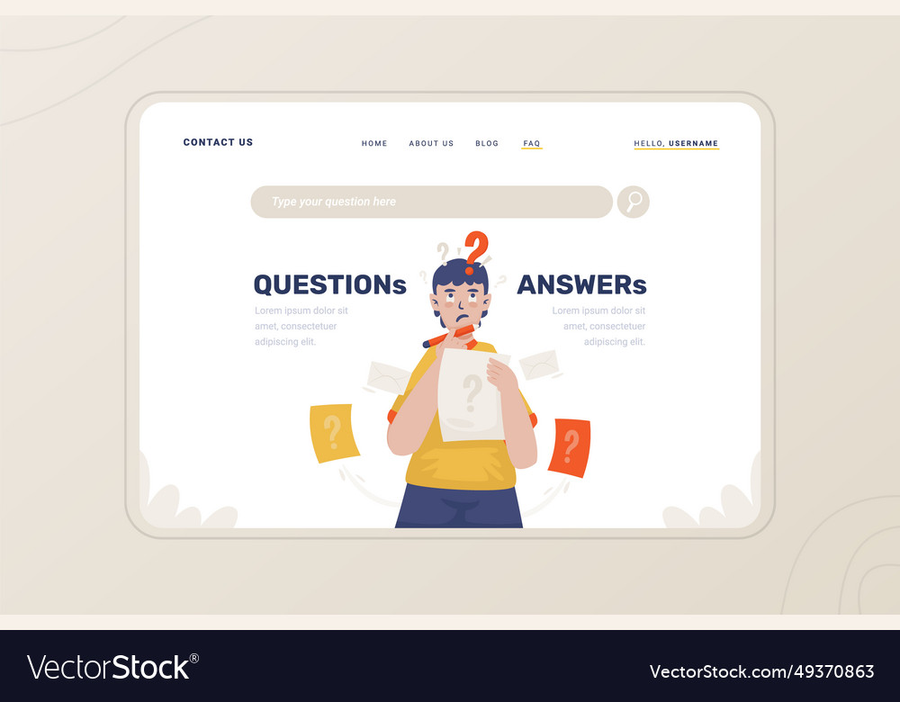 Question answer on header faq website page Vector Image