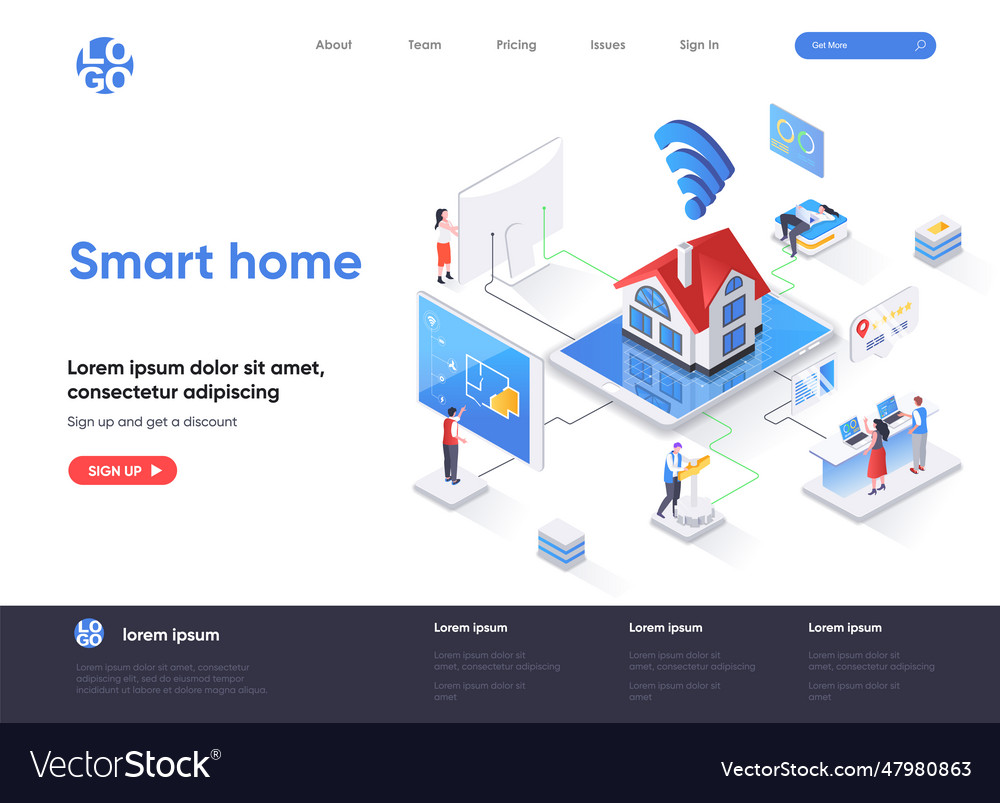 Smart home isometric landing page online home Vector Image
