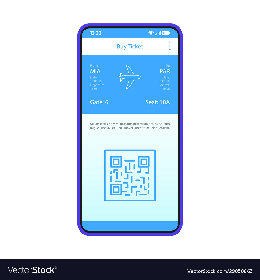 Tickets booking app interface template Royalty Free Vector