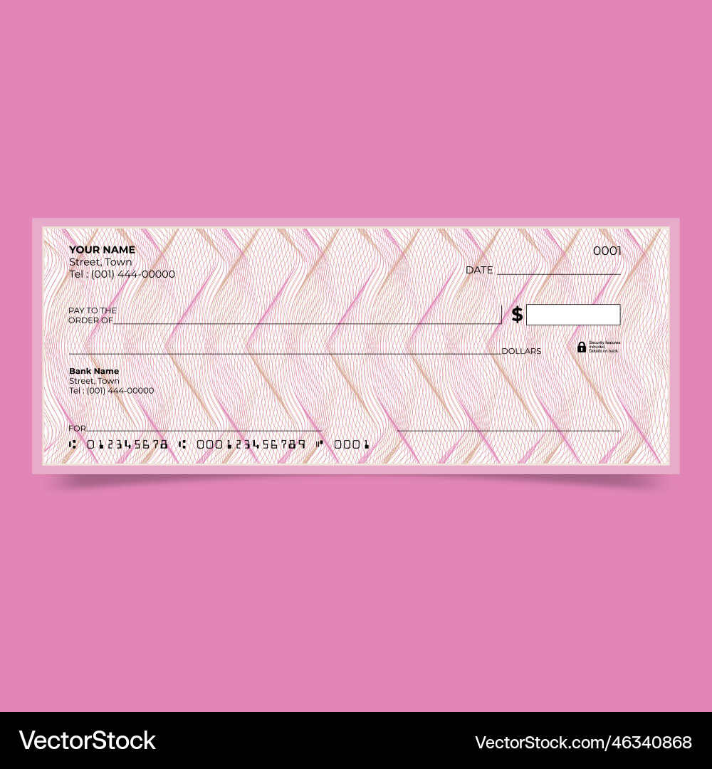 Bank cheque design with guilloche background Vector Image