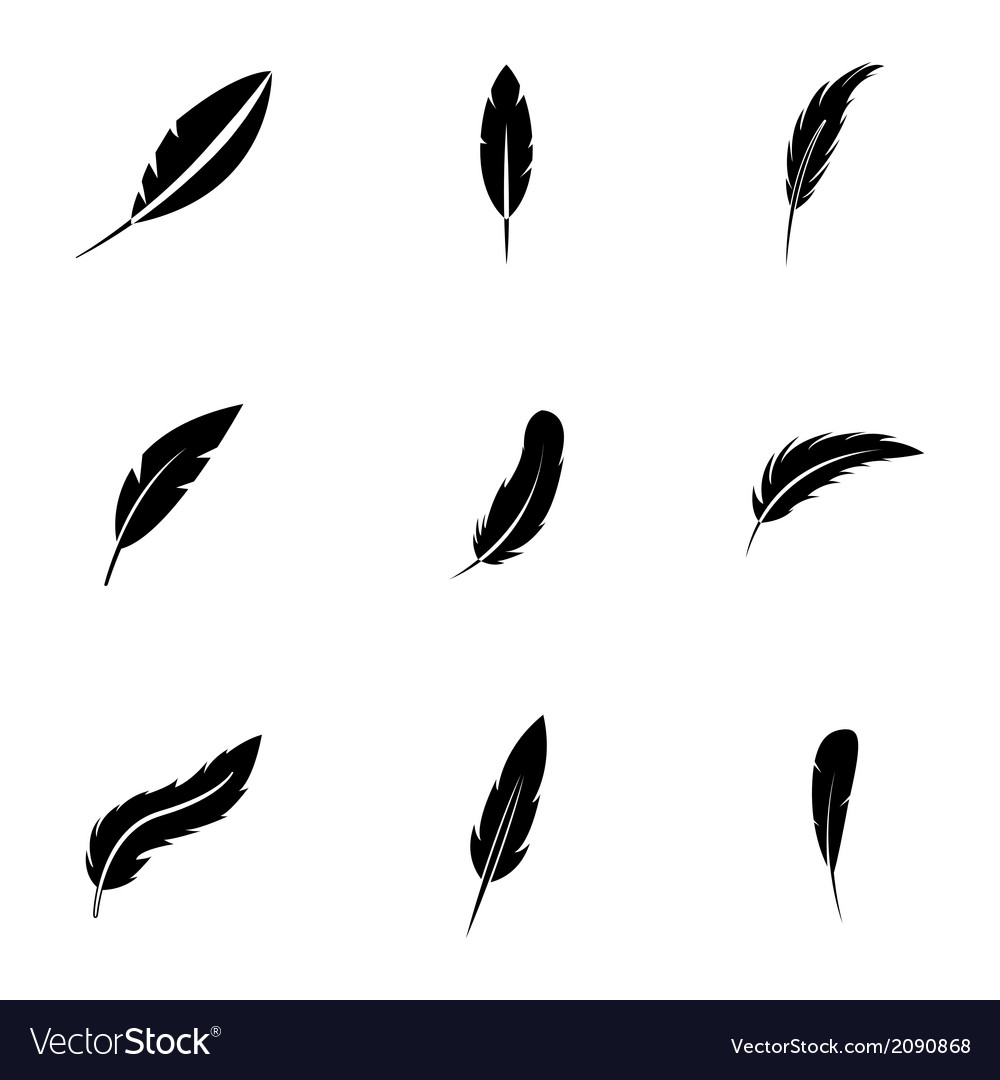 Black feather icons set Royalty Free Vector Image