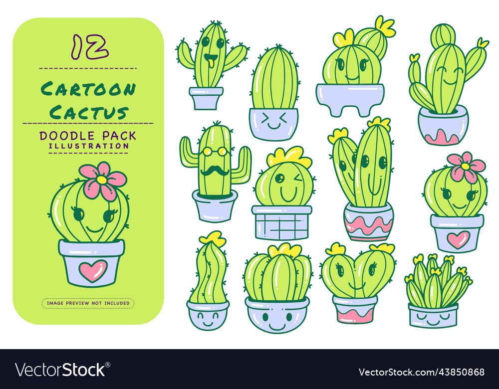 Cartoon cactus doodle Royalty Free Vector Image