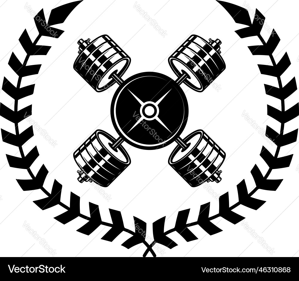 Emblem template with crossed barbells and wreath Vector Image