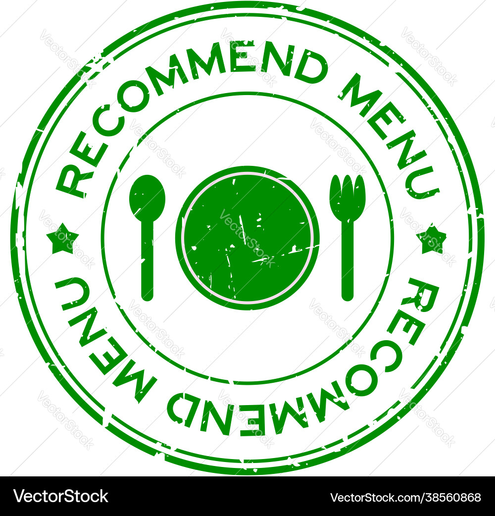 Grunge green recommended menu word with dish Vector Image