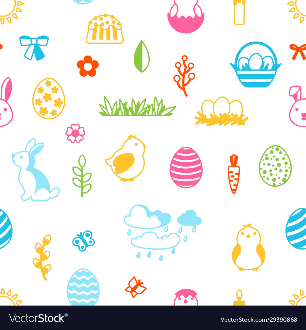 Happy easter seamless pattern with holiday items Vector Image