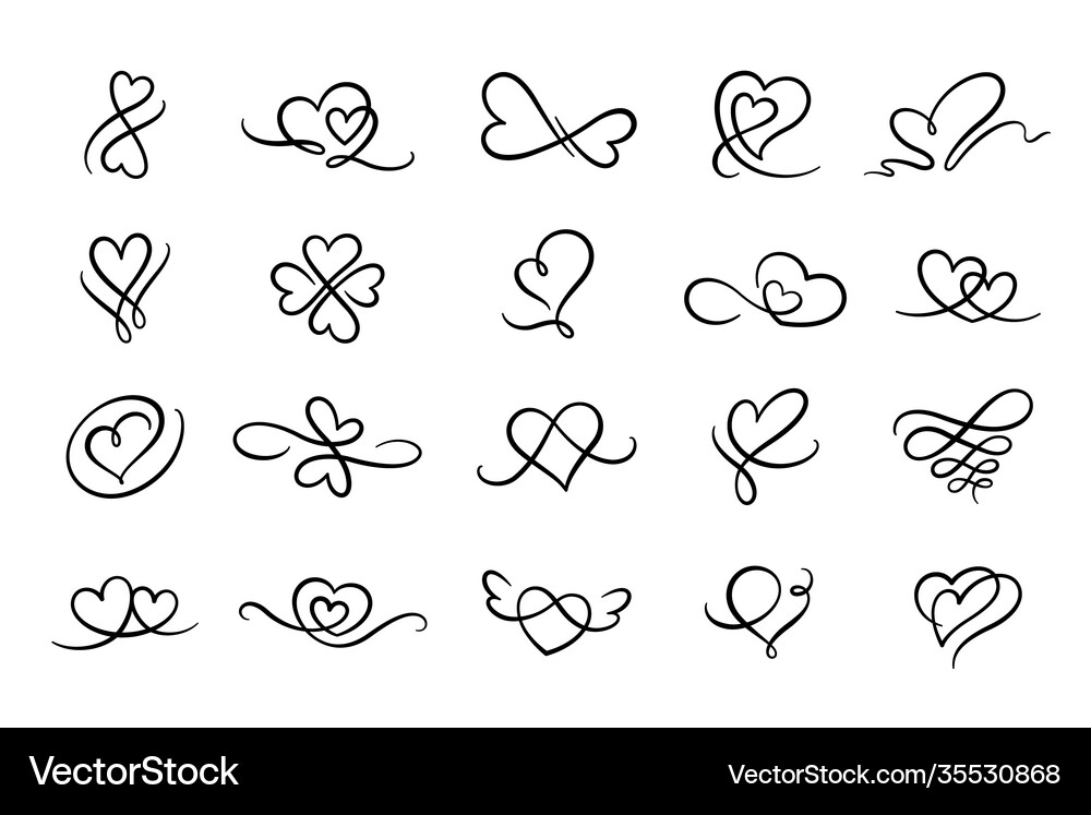 Heart love calligraphy hand drawn flourish Vector Image