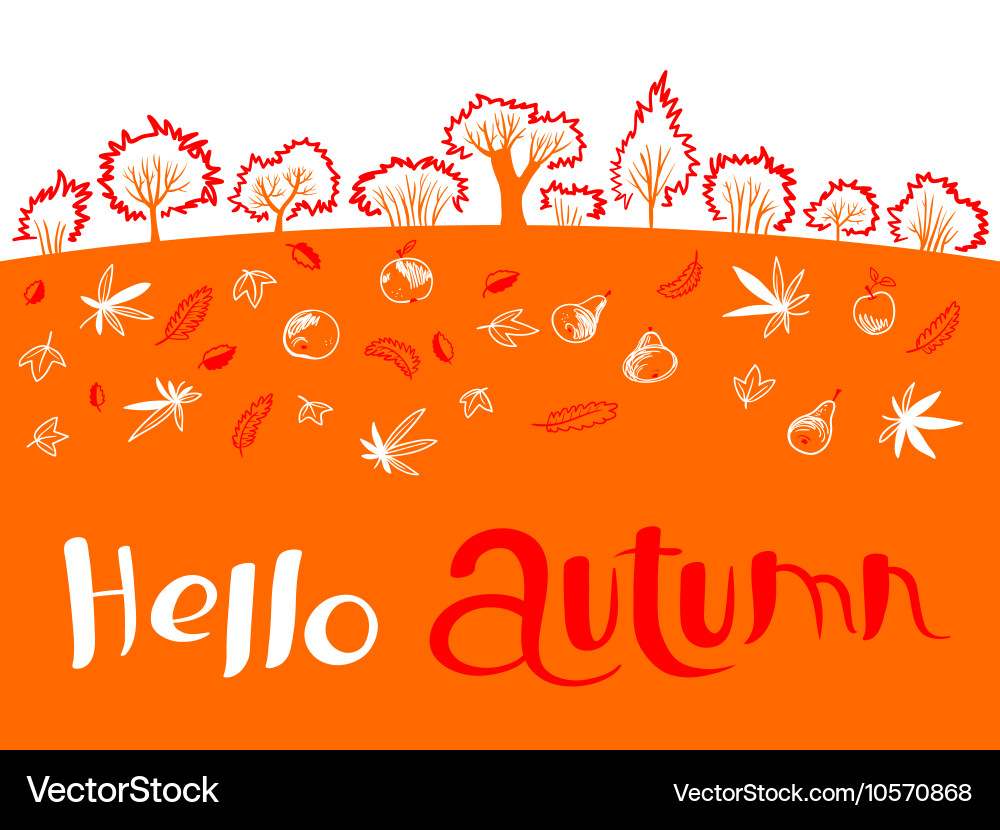 Hello autumn inspirational quote with landscape Vector Image
