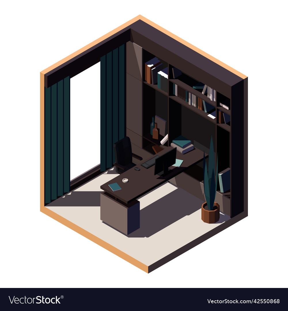 Isometric low poly home office Royalty Free Vector Image Isometric low poly home office Royalty Free Vector Image