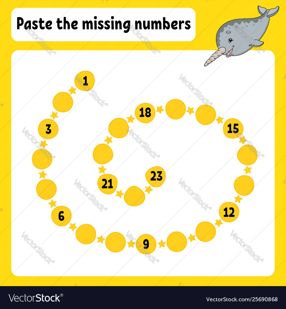 Paste missing numbers handwriting practice Vector Image
