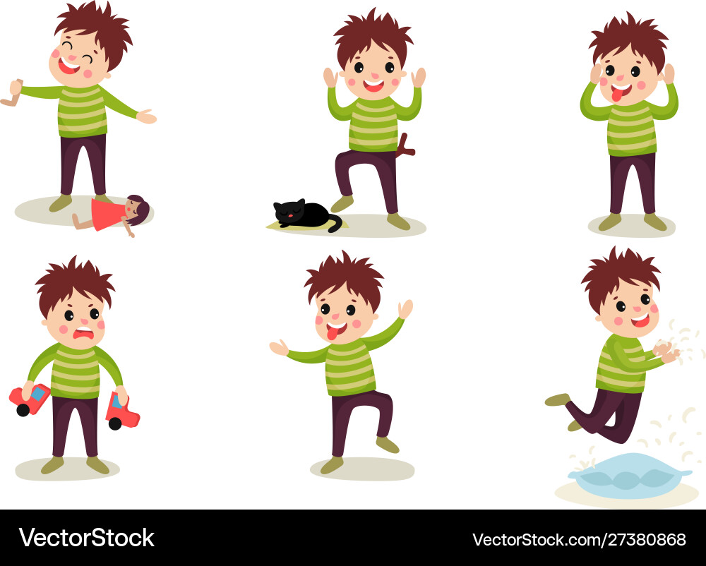 Set with six boys of destructive behaviour Vector Image