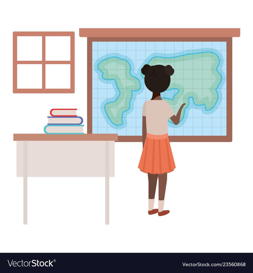 Young student in geography classroom Royalty Free Vector