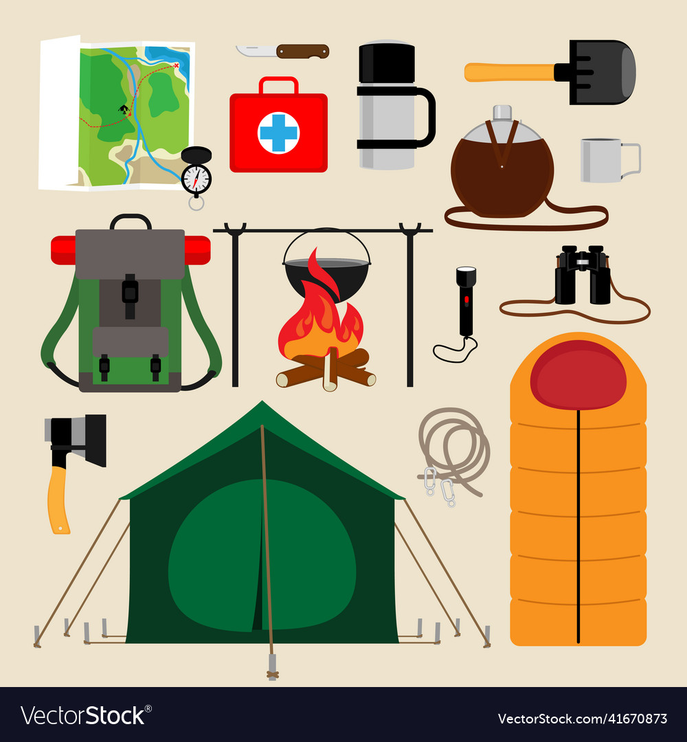 Camping equipment icons Royalty Free Vector Image