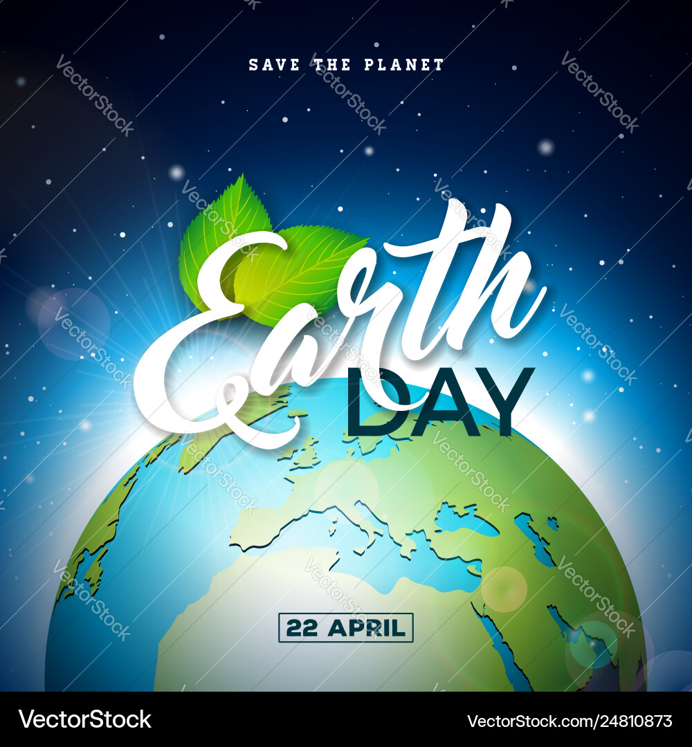Earth day with planet and green leaf Royalty Free Vector