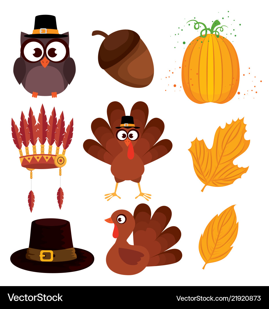 Happy thanks giving set icons Royalty Free Vector Image