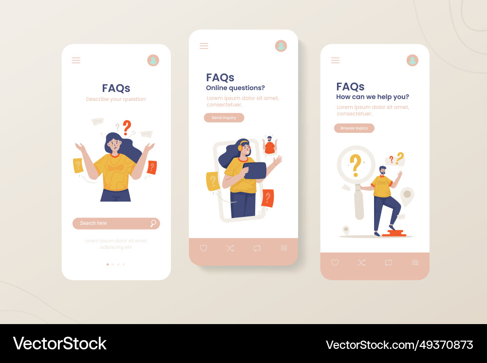 Onboard screen of faq page for help center Vector Image