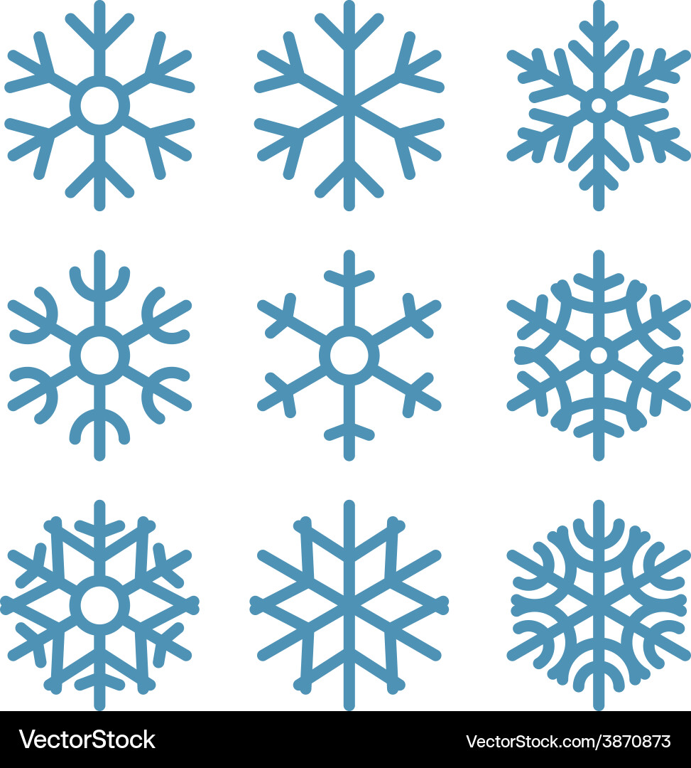 Set of nine snowflakes thin line ftat design Vector Image