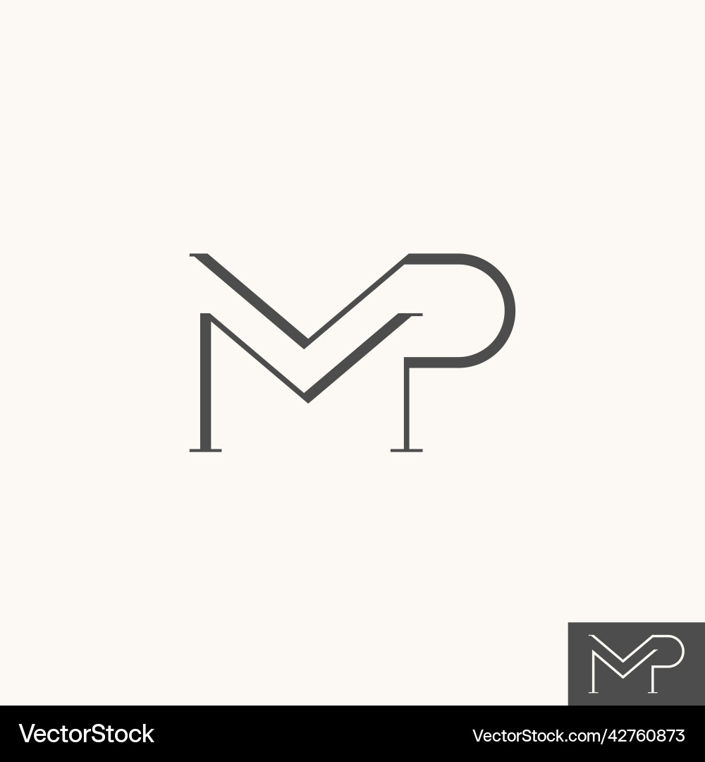 Simple unique letter mp line serif font cutting Vector Image