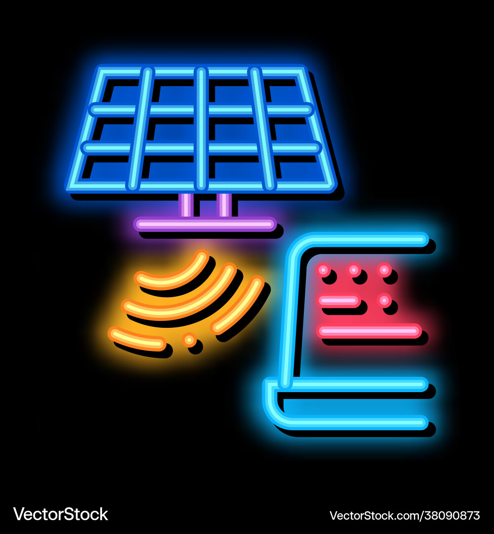Solar signal transmission to computer neon glow Vector Image
