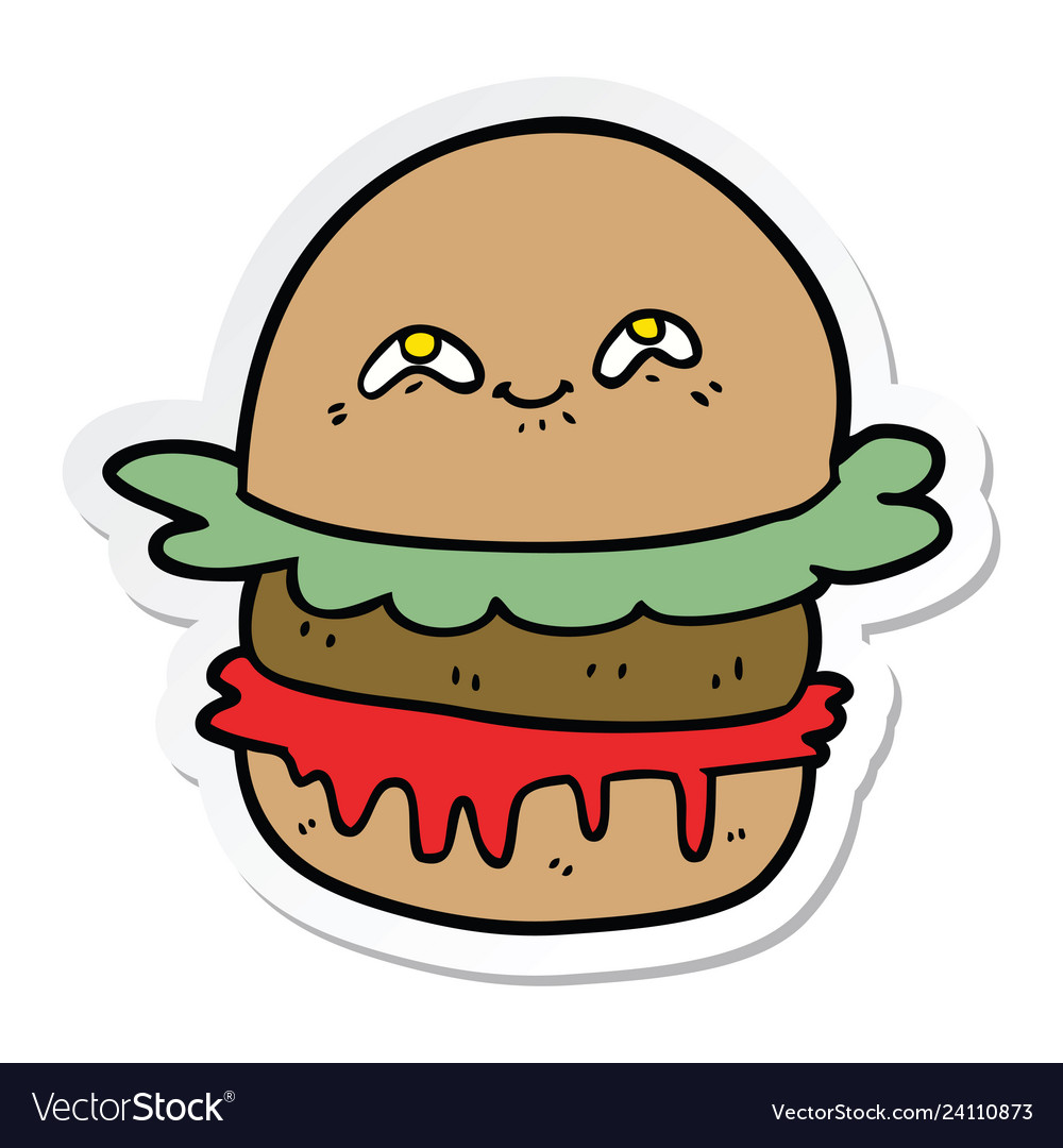 Sticker of a cartoon fast food burger Royalty Free Vector