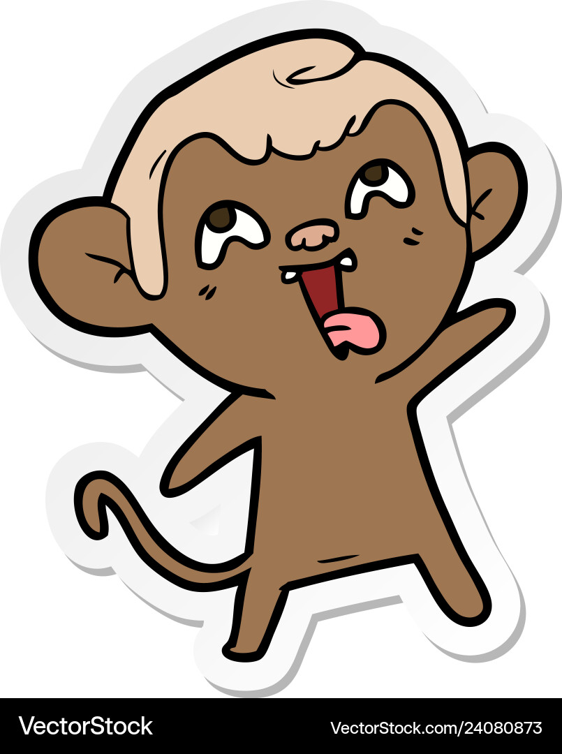 Sticker of a crazy cartoon monkey Royalty Free Vector Image