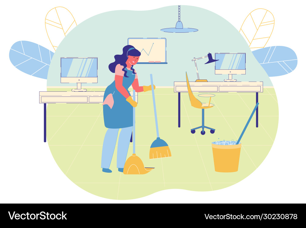 Cleaning lady is maintaining order in office Vector Image