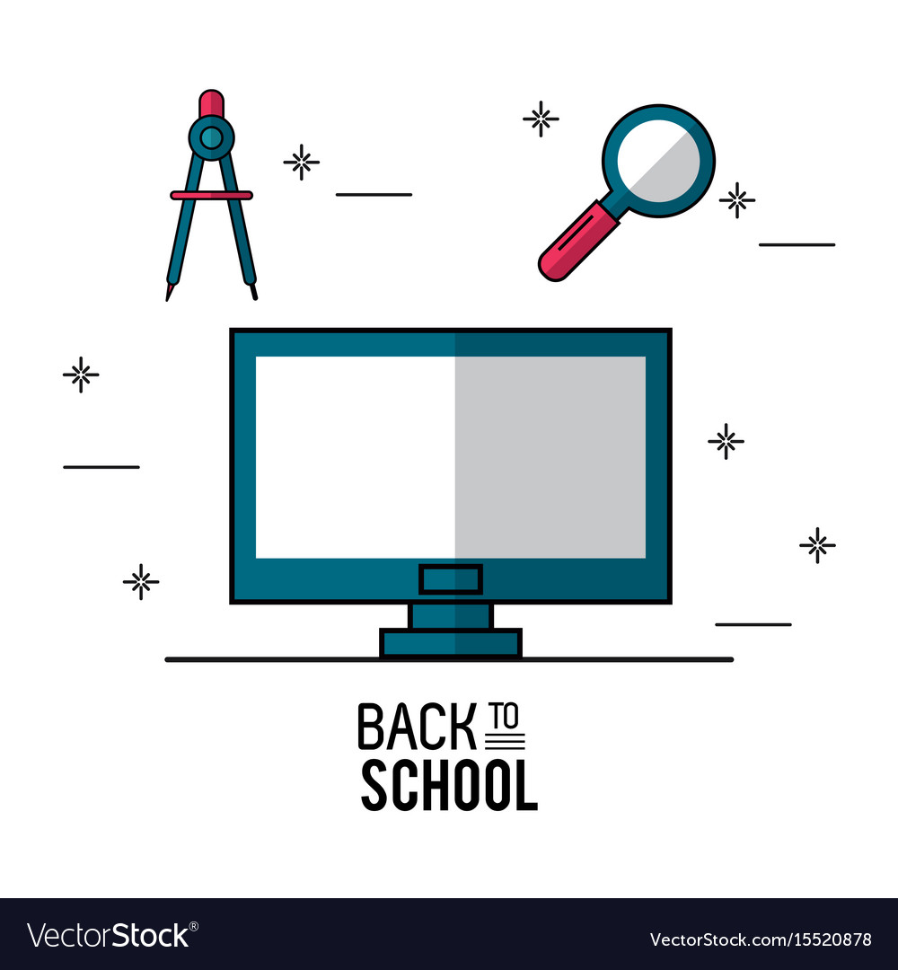 Color poster of back to school with computer Vector Image