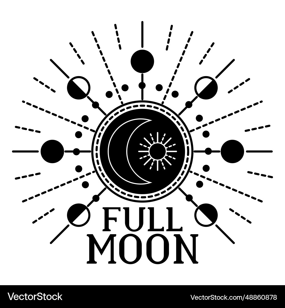 Full moon moon ray sun crescent detailed Vector Image