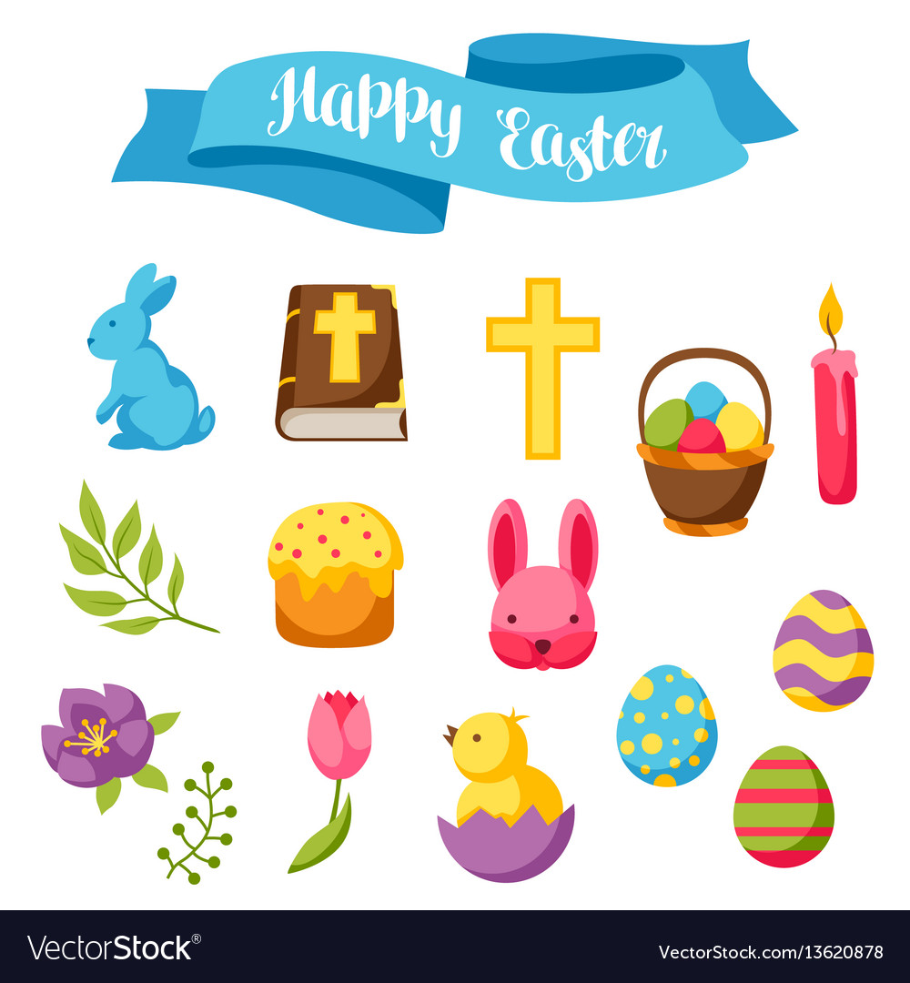 Happy easter set decorative objects eggs and Vector Image