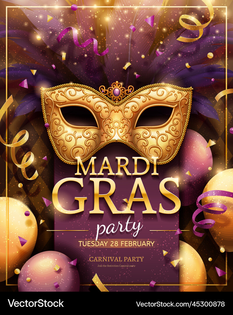 Mardi gras party poster Royalty Free Vector Image