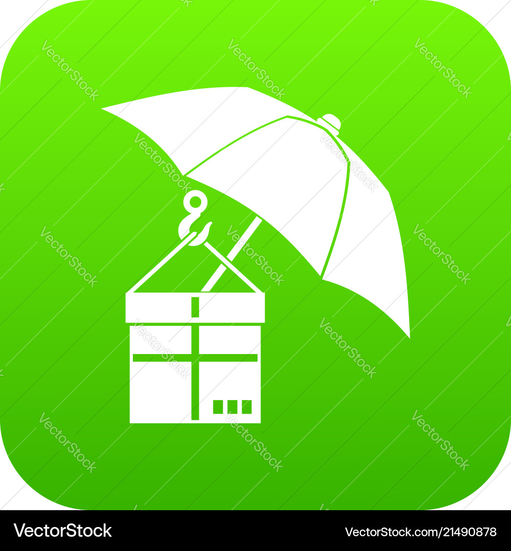 Umbrella and a cardboard box icon digital green Vector Image