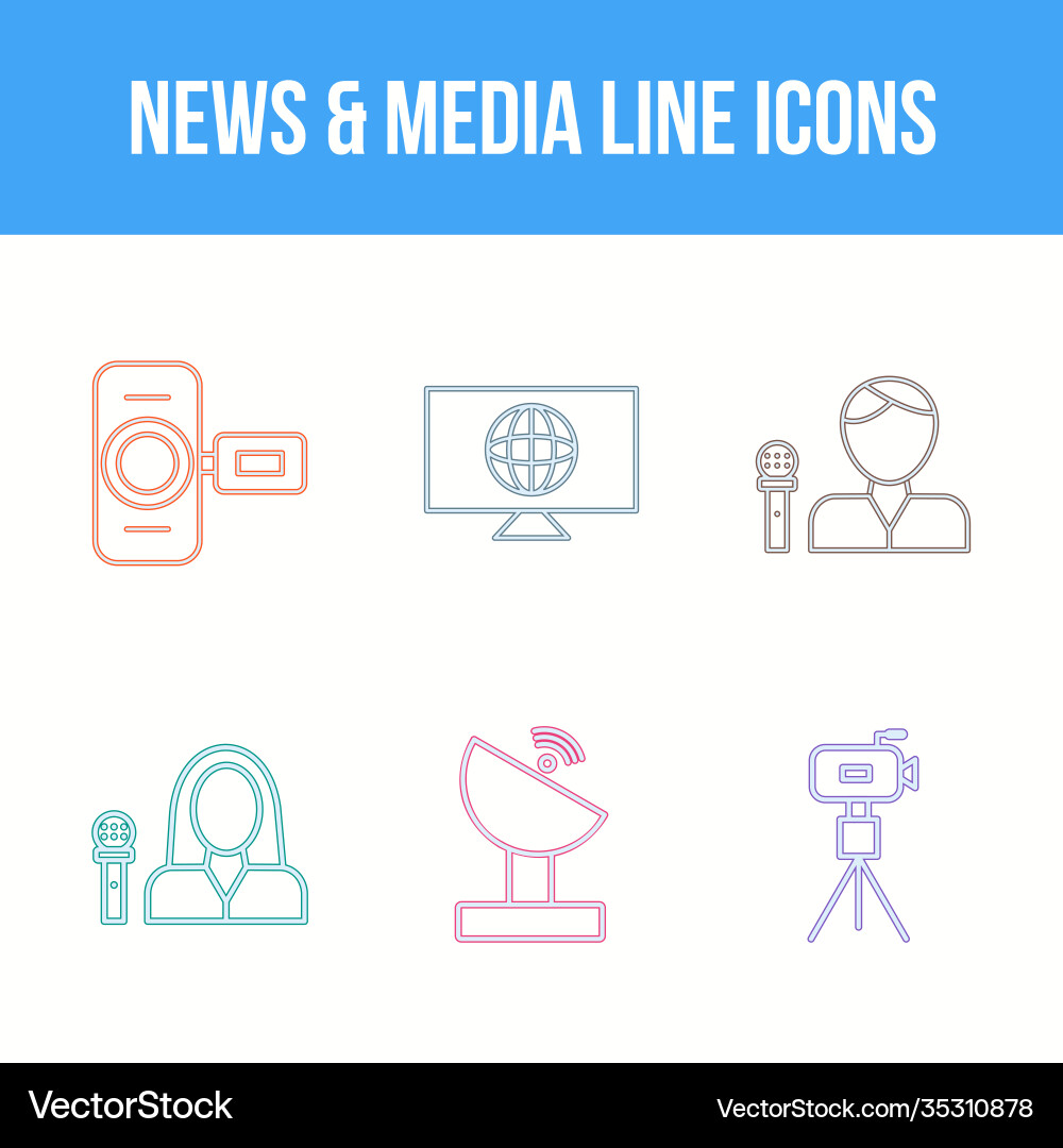 Unique news and media icon set Royalty Free Vector Image