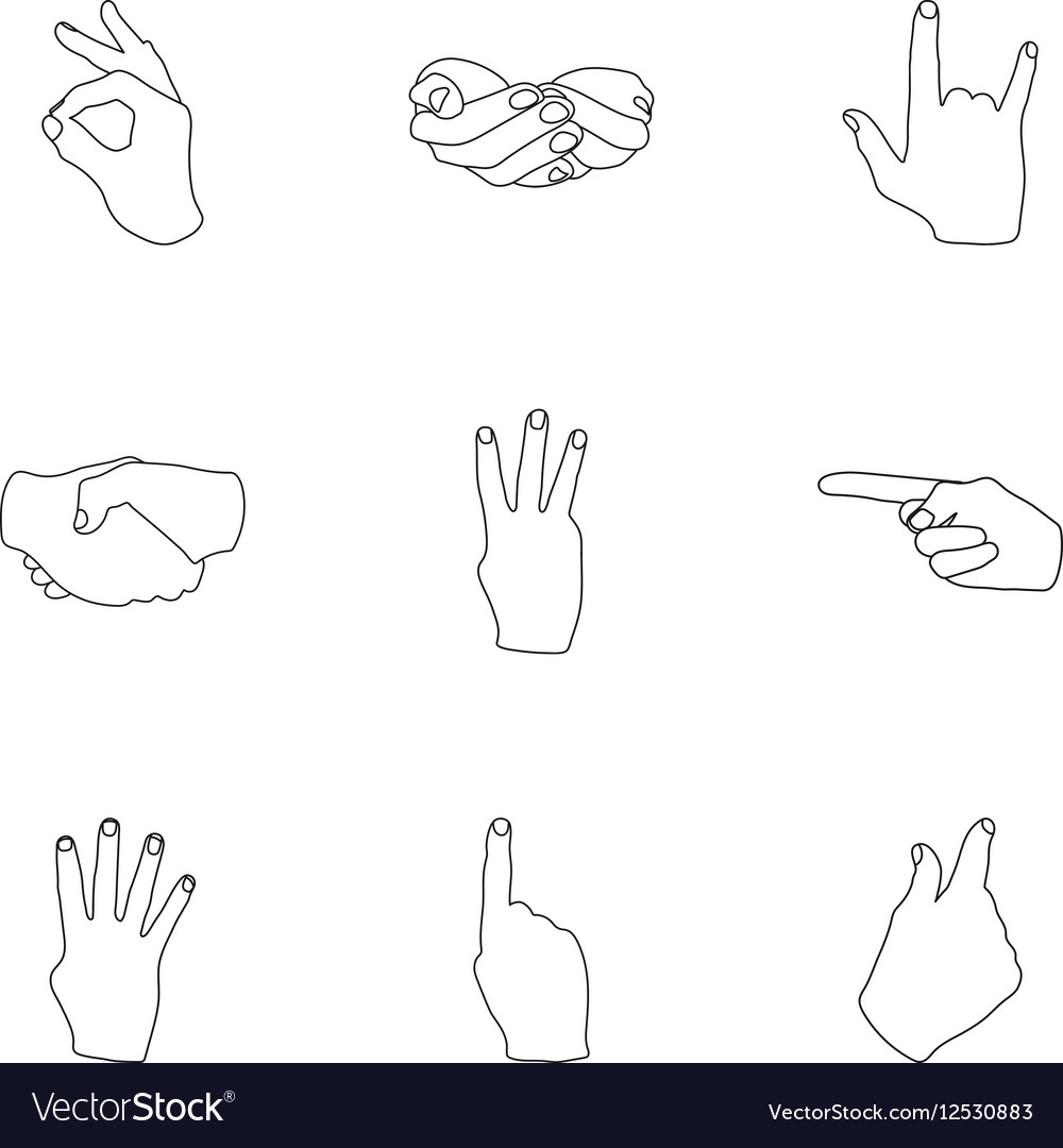 Hand gestures set icons in outline style big Vector Image