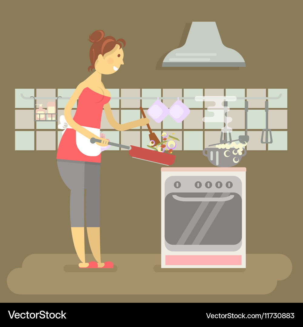Housewife is cooking Royalty Free Vector Image