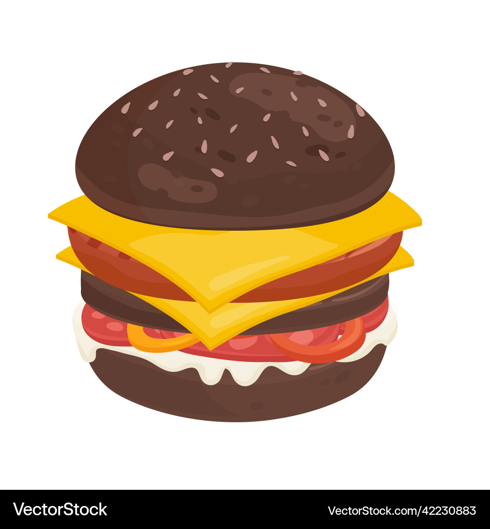 Huge delicious grilled burger with dark buns Vector Image