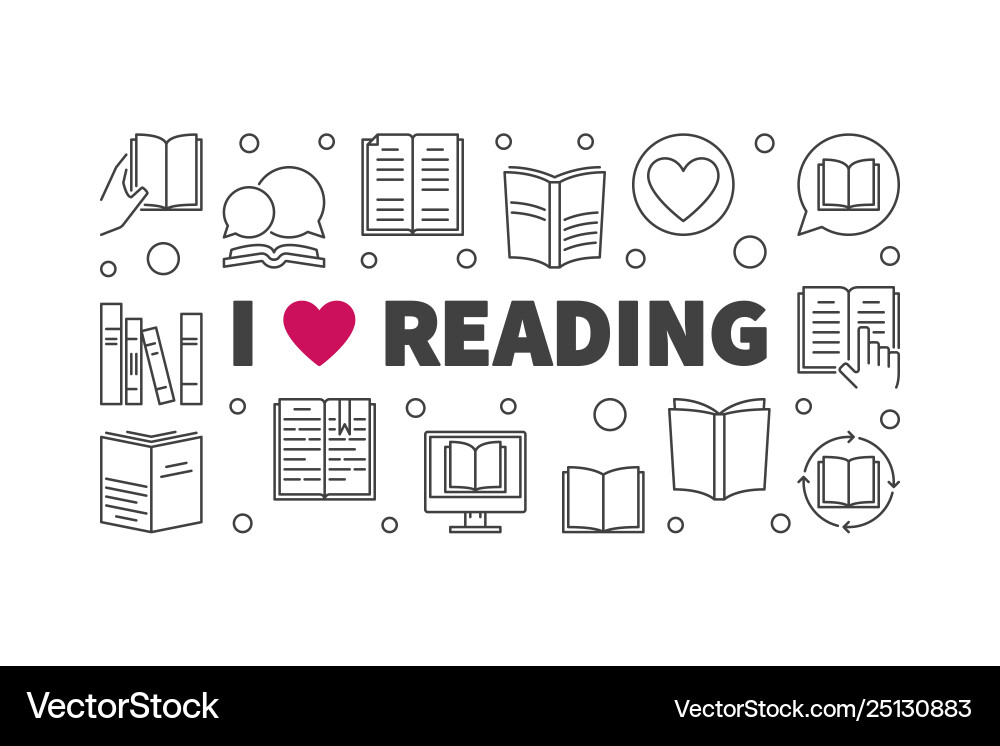 I love reading outline horizontal banner Vector Image