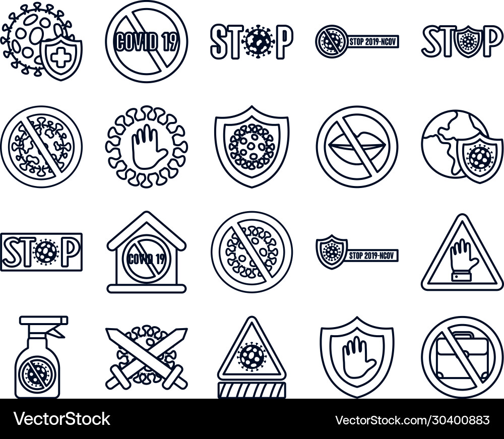 Icon set stop covid19 and coronavirus line Vector Image