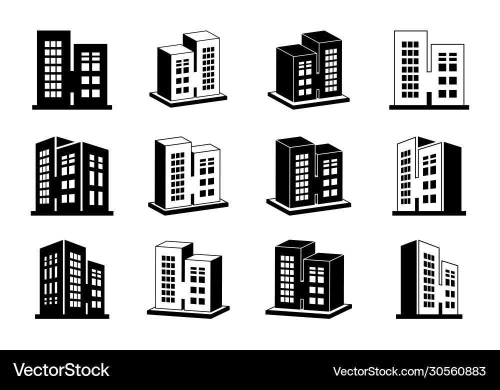 Icons building set on white background silhouette Vector Image